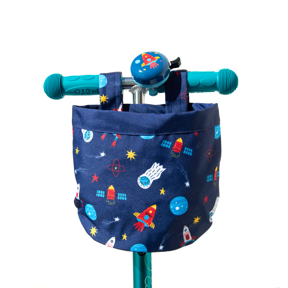 Beep Kids Bike / Scooter Fabric Basket with a fun Rocketship Design 🚀 – Beep Bike Bells & Baskets