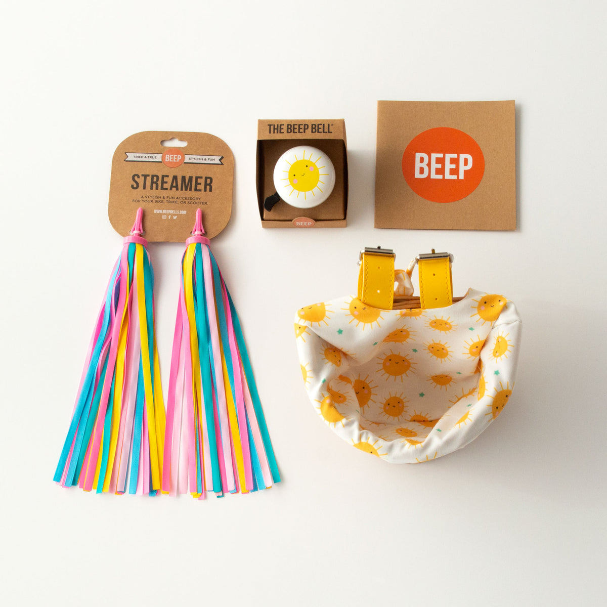 Sunshine Cruiser – Kids Bike Bundle (Wicker) – Beep Bike Bells & Baskets